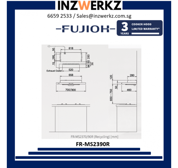 Fujioh Super Slim Cooker Hood With Gesture Control 900mm FR-MS2390R